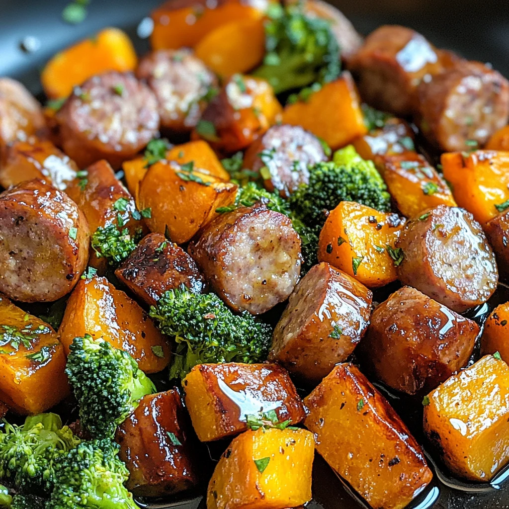 Sheet Pan Sausage and Sweet Potatoes with Honey Garlic Sauce