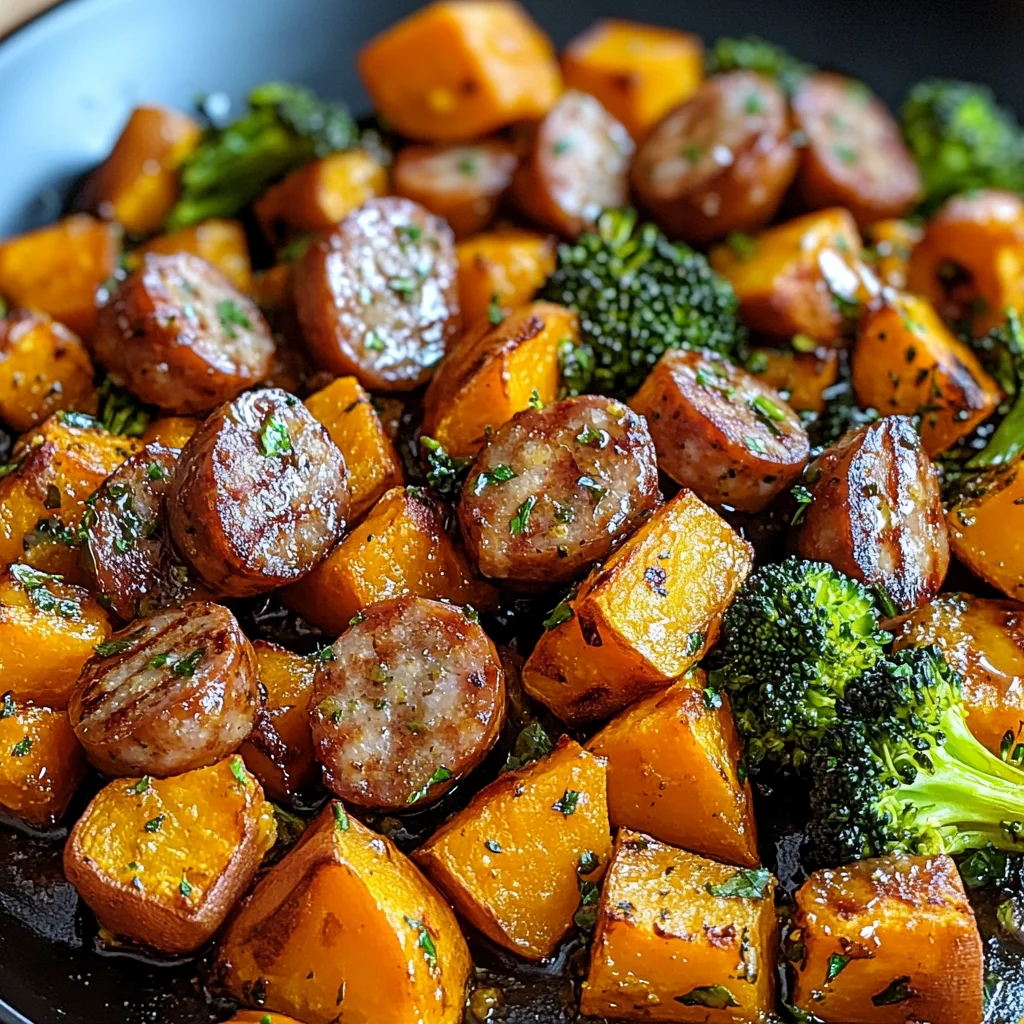 Sheet Pan Sausage and Sweet Potatoes with Honey Garlic Sauce
