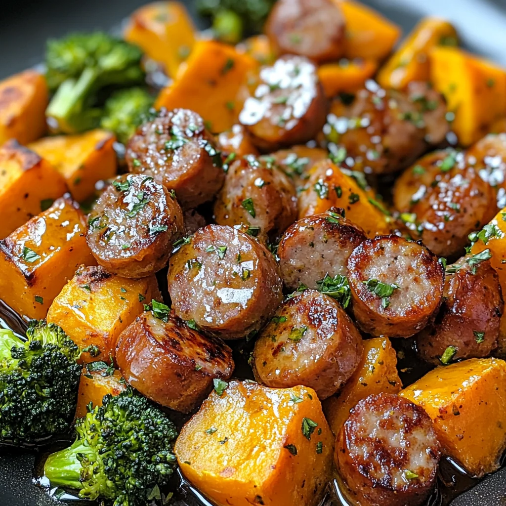 Sheet Pan Sausage and Sweet Potatoes with Honey Garlic Sauce